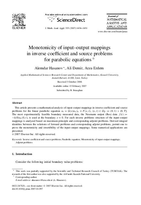 Pdf Monotonicity Of Input Output Mappings In Inverse Coefficient And