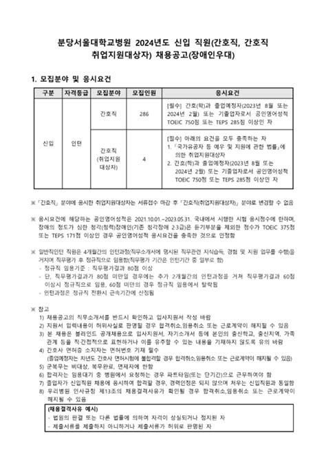 [분당서울대학교병원] 채용형 인턴 신입 간호직 채용 공모전 대외활동 링커리어
