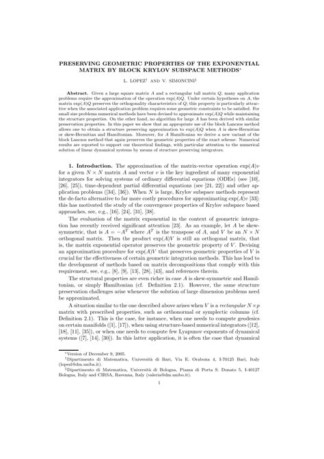Pdf Preserving Geometric Properties Of The Exponential Matrix By Block Krylov Subspace Methods
