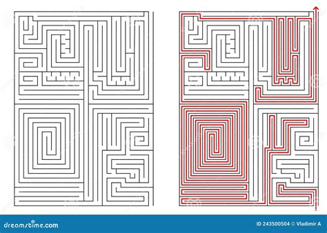 Vector Rectangular Labyrinth With Entry And Exit Difficulty Level Hard Maze With Solution