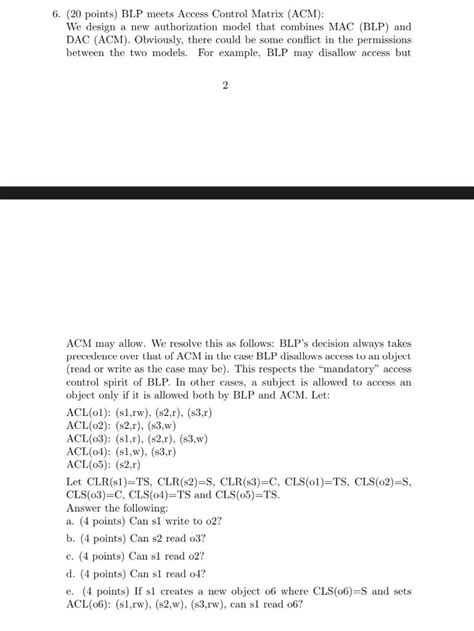 Solved 6 20 Points Blp Meets Access Control Matrix Acm