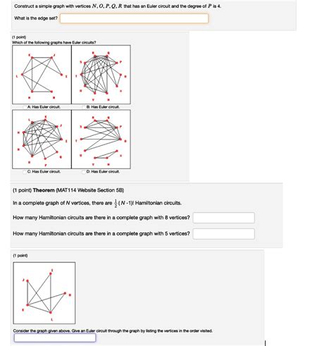 Solved Construct A Simple Graph With Vertices N 0 P Q R That Has An Euler Circuit And The