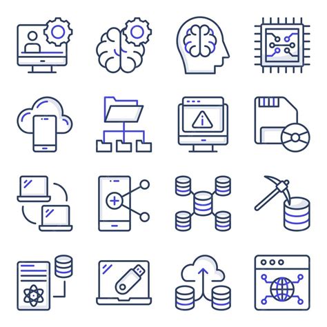 Pack De Iconos Planos De Ciencia De Datos Vector Premium