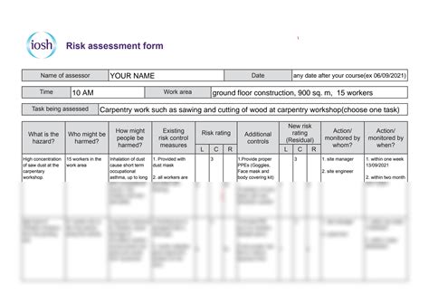 Iosh Risk Assessment Form Examples Porn Sex Picture