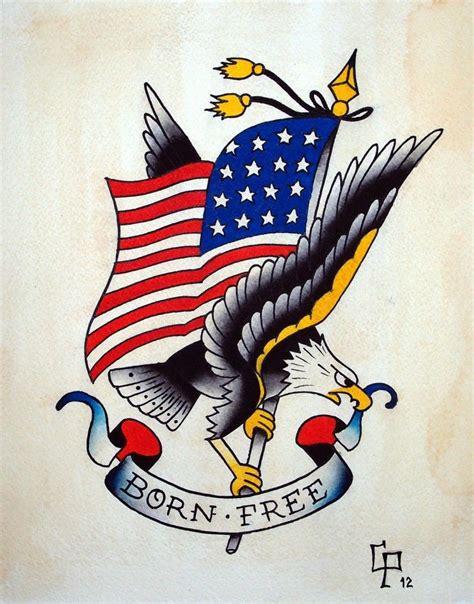 Traditional Eagle With American Flag Tattoo