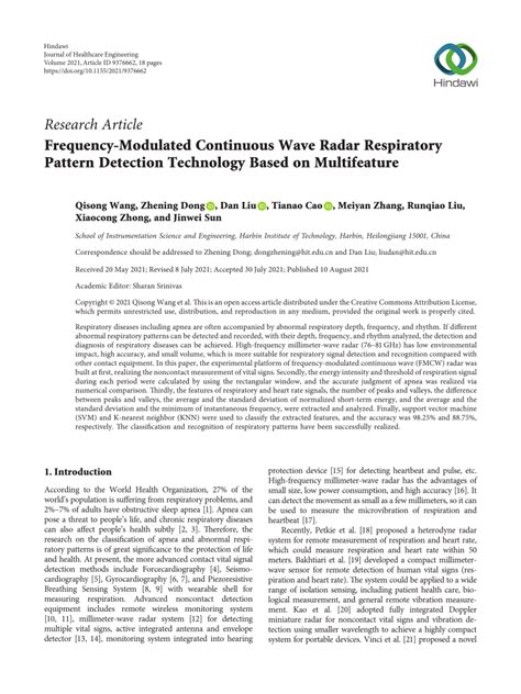 Pdf Frequency Modulated Continuous Wave Radar Respiratory Pattern Detection Technology Based