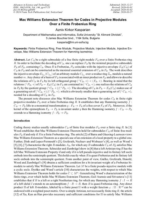 Mac Williams Extension Theorem For Codes In Projective Modules Over A