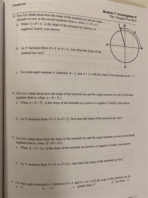 Solved Precalculus Module 7 Investigation 8 The Tangent