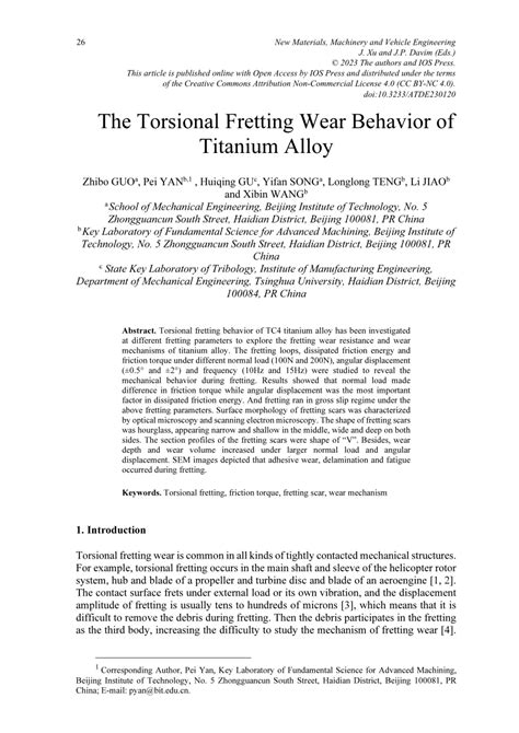 Pdf The Torsional Fretting Wear Behavior Of Titanium Alloy