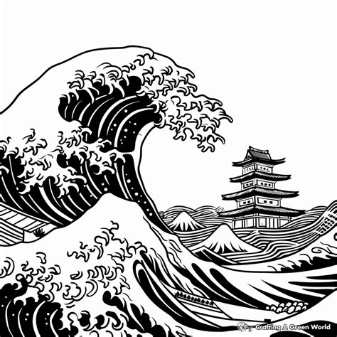 Coloring Hokusai Tsunami Pages Wave Ukiyo Japan Sheet Color Printable