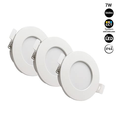 Pack x 3 Waterproof recessed LED downlight CCT 7W IP44 Cut Ø 68 75mm