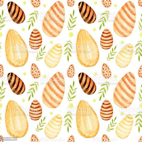 흰색 배경에 부활절 계란 나뭇잎 및 점을위한 귀여운 수채화 패턴 0명에 대한 스톡 벡터 아트 및 기타 이미지 0명 4월 계절 Istock