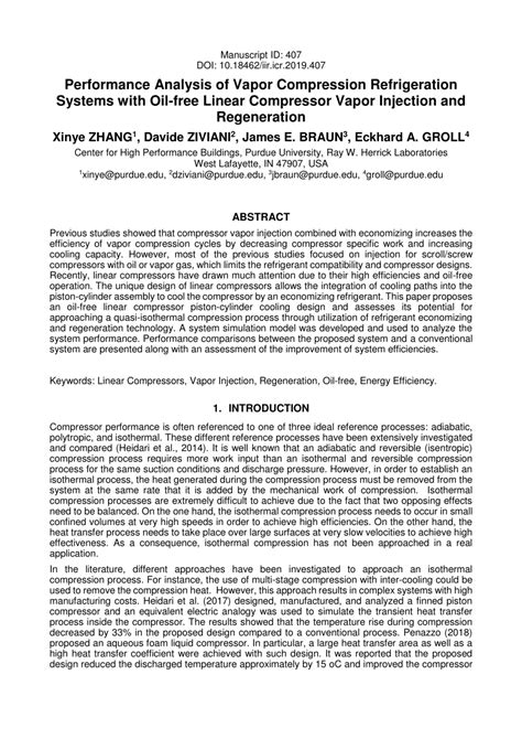 Pdf Performance Analysis Of Vapor Compression Refrigeration Systems With Oil Free Linear