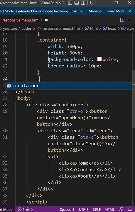Mobile Responsive Menu Html Css Javascript Youtube