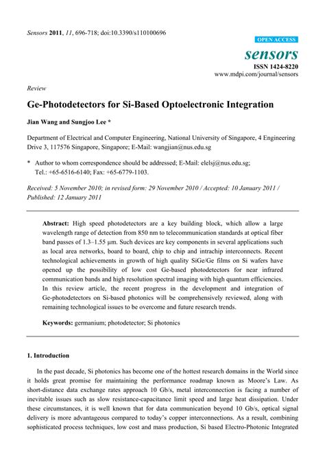 Pdf Ge Photodetectors For Si Based Optoelectronic Integration