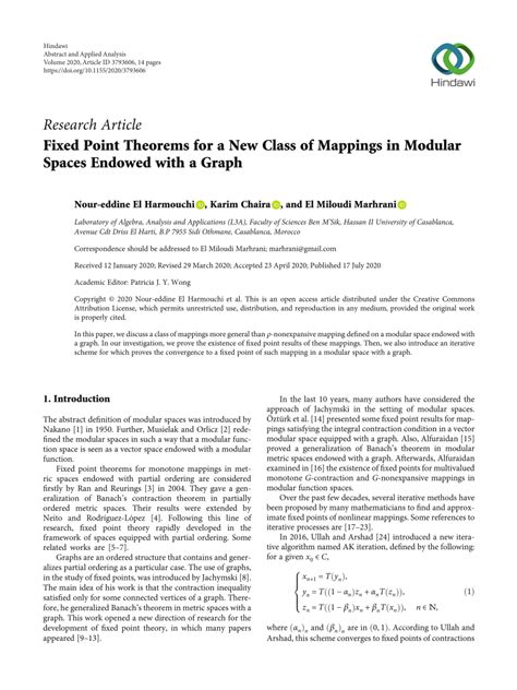 Pdf Fixed Point Theorems For A New Class Of Mappings In Modular Spaces Endowed With A Graph