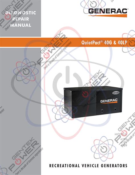 Generac Quietpact Qp40 40g40lp Rv Service And Repair Diagnostic Manual Gentek Power Generac Parts