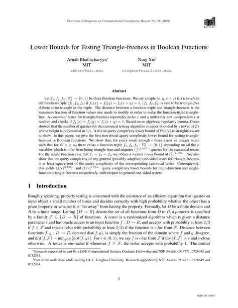 Pdf Lower Bounds For Testing Triangle Freeness In Boolean Functions