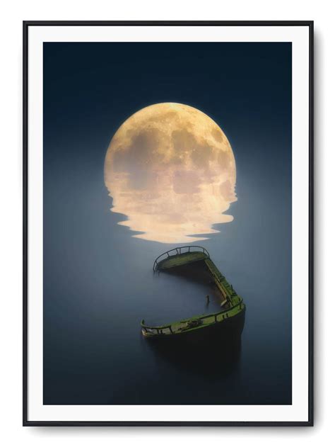 Plakat R 61x91 Cm Księżyc Woda Łódź Ocean Printonia Sklep Empikcom