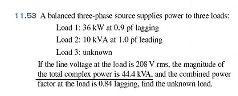 Solved 11 53 A Balanced Three Phase Source Supplies Power To