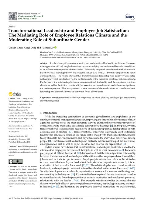 Pdf Transformational Leadership And Employee Job Satisfaction The Mediating Role Of Employee