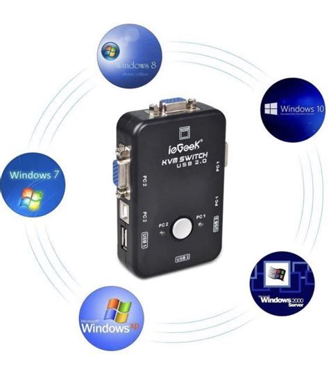 IeGeek KVM Switch Box 2 Port PC Monitor Switches Box 2 X USB VGA Cables For Computer Keyboard