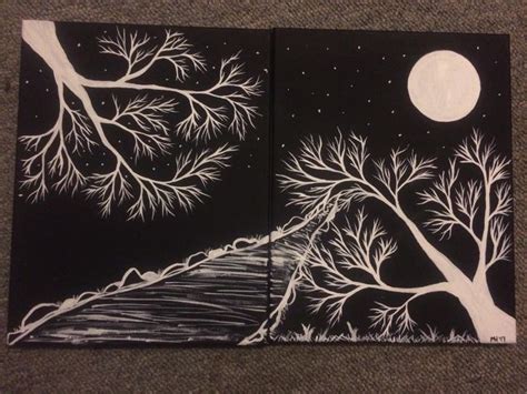Trees On Black X Canvas Painting Piecings