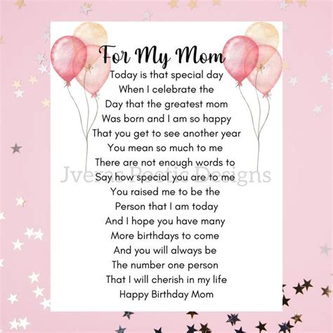 Birthday Poem For Mom Heartwarming Printable T You Poem With