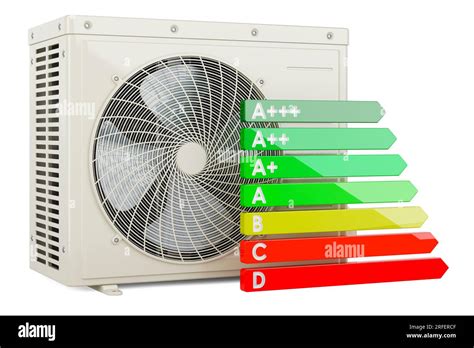 Air Conditioner Outdoor Compressor Unit With Energy Efficiency Chart 3d Rendering Isolated On