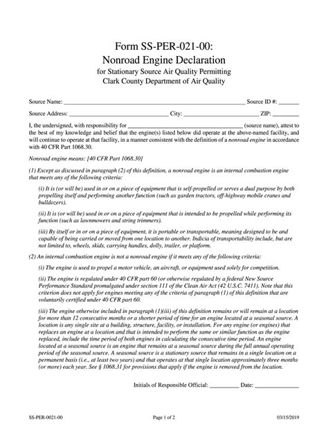 Nonroad Engine Declaration Clark County Form Fill Out And Sign