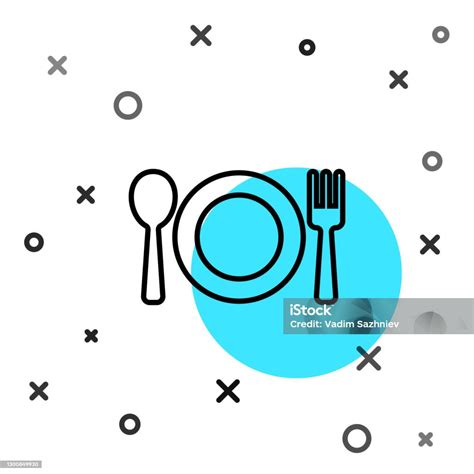 흰색 배경에 격리 된 검은 줄 플레이트 포크 및 나이프 아이콘 칼 붙이 기호 레스토랑 간판 임의동적 모양 벡터 검은색에 대한 스톡 벡터 아트 및 기타 이미지 Istock