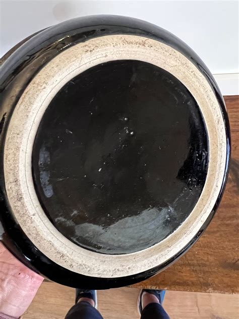 Vintage Stoneware Crock Bean Pot With Lid Glossy Black Etsy