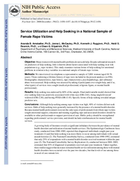 Pdf Service Utilization And Help Seeking In A National Sample Of