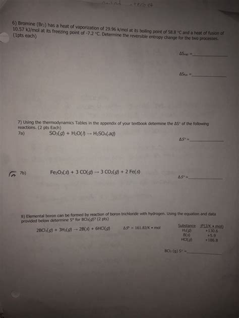 Solved 6 Bromine Br2 Has A Heat Of Vaporization Of 29 96
