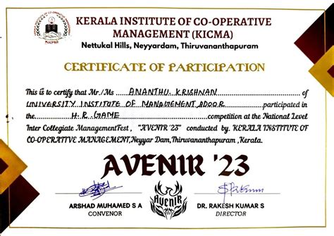 Ananthu Krishnan On Linkedin Hr Avenir2k23 Managementfest Kicma