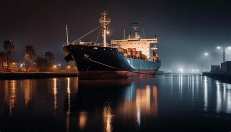 Premium Photo Container Ship Unloading Cargo At Commercial Dock Generated By Ai