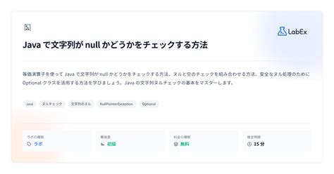 Java で文字列が Null かどうかをチェックする方法 Labex
