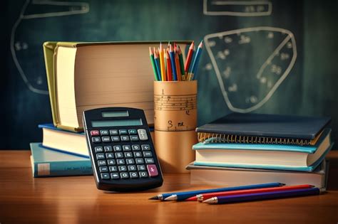 Premium Photo Organized Learning A Snapshot Of A Math Class With Pencil Pot And Books On Desk