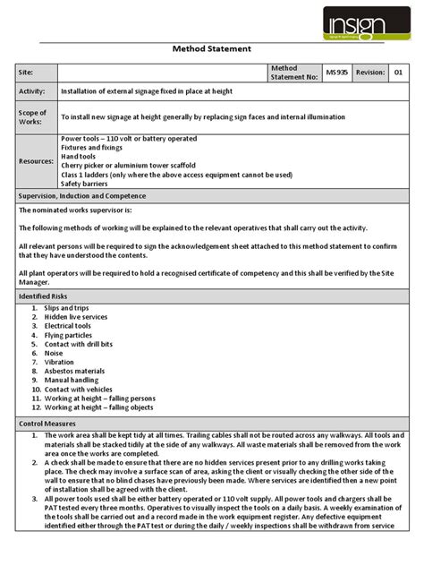Method Statement Example Pdf Safety Scaffolding