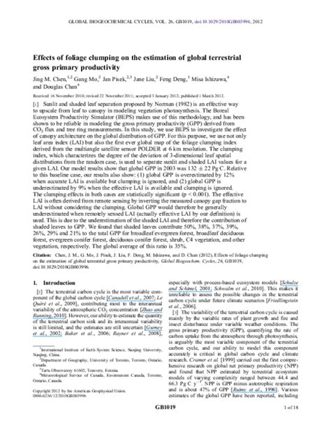 Pdf Effects Of Foliage Clumping On The Estimation Of Global Terrestrial Gross Primary Productivity