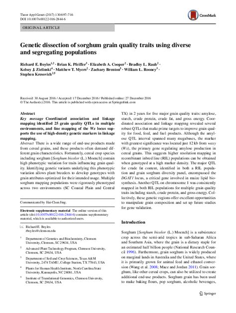 Pdf Genetic Dissection Of Sorghum Grain Quality Traits Using Diverse