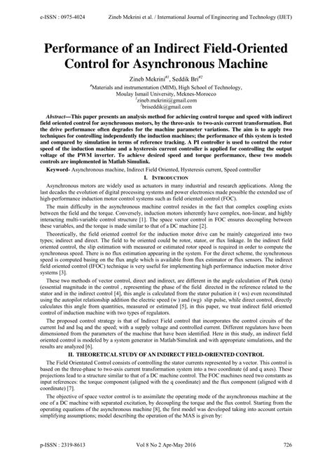Pdf Performance Of An Indirect Field Oriented Control For