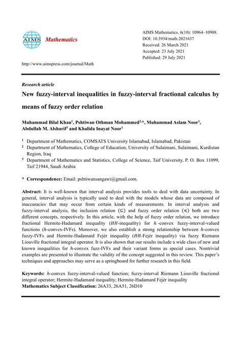 Pdf New Fuzzy Interval Inequalities In Fuzzy Interval Fractional