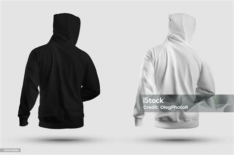 모형 패션 빈 의류 3d 렌더링 흰색 후드와 검은 색 후드 배경에 고립 백 뷰 후드티에 대한 스톡 사진 및 기타 이미지 후드티 3차원 형태 검은색 Istock
