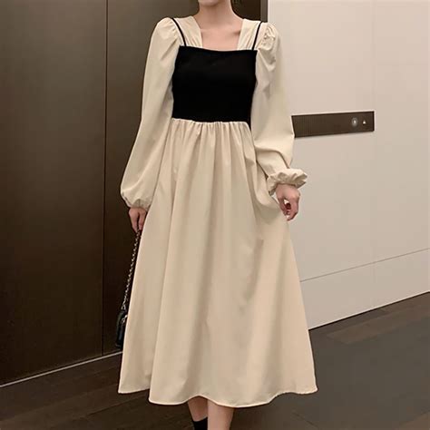 A라인 긴팔 롱 하객 플레어 원피스 단정한 화이트 에이블리