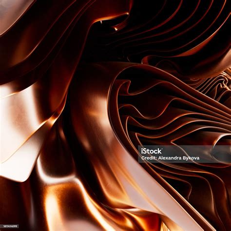 추상 현대 구리 색상 배경 접힌 리본 매크로 물결 모양의 레이어와 주름 장식이 있는 패션 벽지 3d 렌더 추상적인에 대한 스톡 사진 및 기타 이미지 Istock