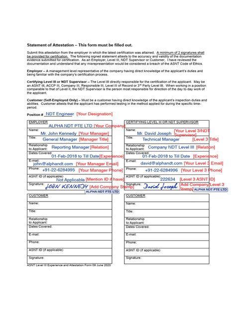 Statement Of Attestation Sample Pdf Nondestructive Testing