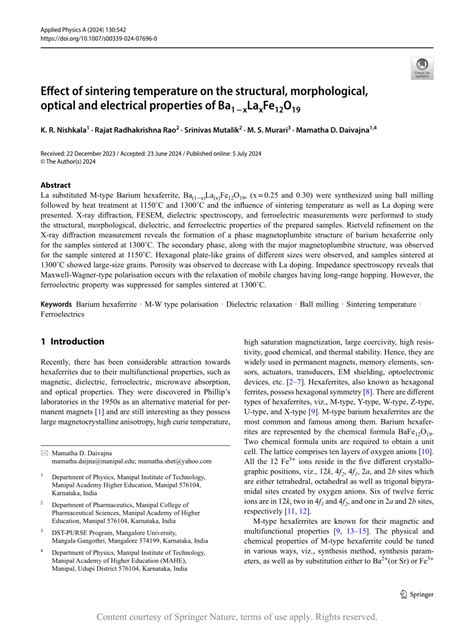 Pdf Effect Of Sintering Temperature On The Structural Morphological Optical And Electrical