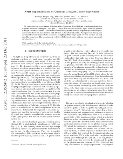 Pdf Nmr Implementation Of A Quantum Delayed Choice Experiment