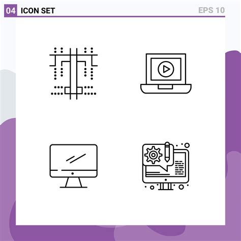 Set Of 4 Modern Ui Icons Symbols Signs For Creative Imac Laptop Computer Design Editable Vector
